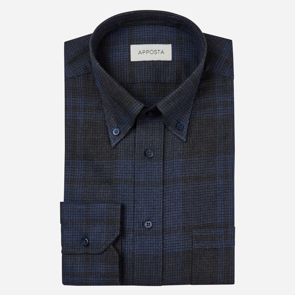 Blue light flannel shirt with big check designs and button down collar ...