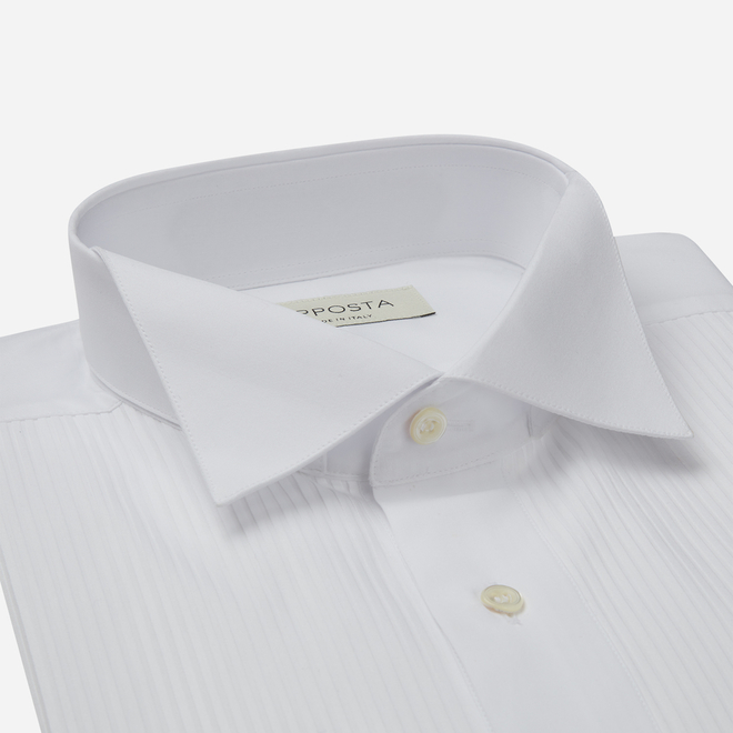 Camicia cerimonia collo diplomatico bianca slim con plissè - Apposta